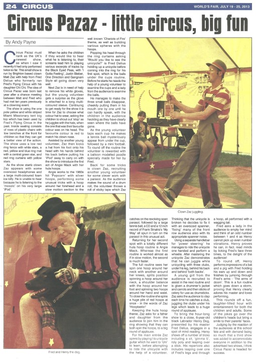 Worlds fair review our little circus show - Circus Pazaz